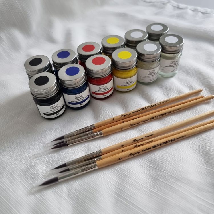 2 x 2 Set, neue Acryl Grundfarben zum mischen + je 3 Pinsel (Neu und ...
