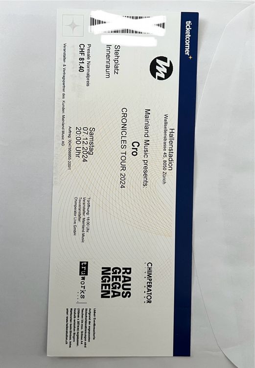 Cro Ticket Cronicles Tour - Hallenstadion, Zürich (Neu und ...