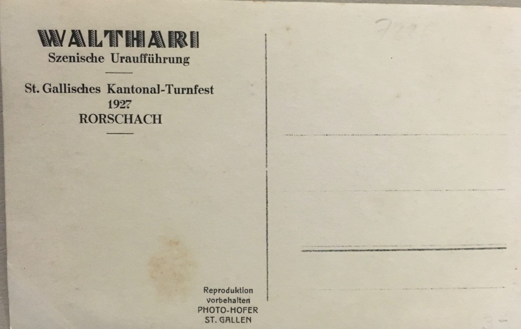 Rorschach, St. Gallisches Kantonal-Turnfest 1927, Walthari (Gebraucht ...