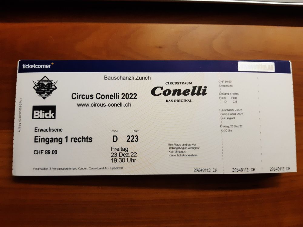 Circus Conelli 23.12. 19:30 Uhr - 1 Ticket (Neu (gemäss Beschreibung ...