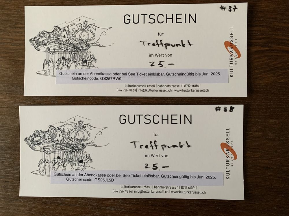 Gutschein, Eintrittsbillett Kulturkarusell Rössli (Neu (gemäss Beschreibung)) in Egg b. Zürich ...
