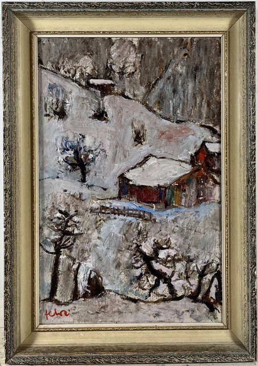 Winterlandschaft Szene Gemälde , Unleserlich Signiert | Kaufen auf Ricardo