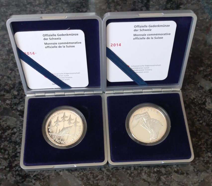 2× 20 Franken Gedenkmünzen 2014 pp, Silber 835 Swiss Mint (Neu (gemäss Beschreibung)) in Wattwil ...