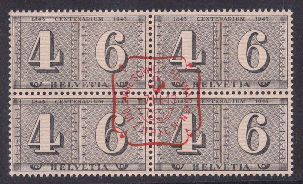 1943 Viererblock TOP Stempel 100 Jahre Marken mit Gummi (Gebraucht) in ...