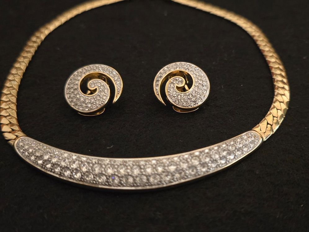 Designer Pierre Lang Schmuck Set Ver Gold Kristall Collier (Neu (gemäss ...