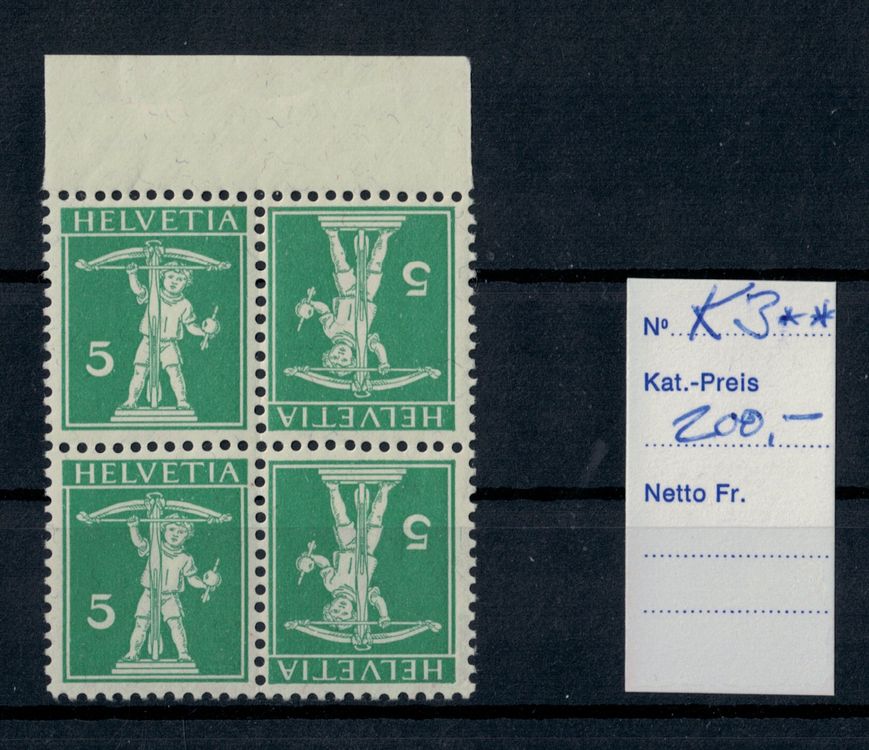 K 3 VB ** 2mal Tellknabe K3 als 4er-Block ** K 200.- (Gebraucht) in Bern 14 für CHF 35 – mit ...