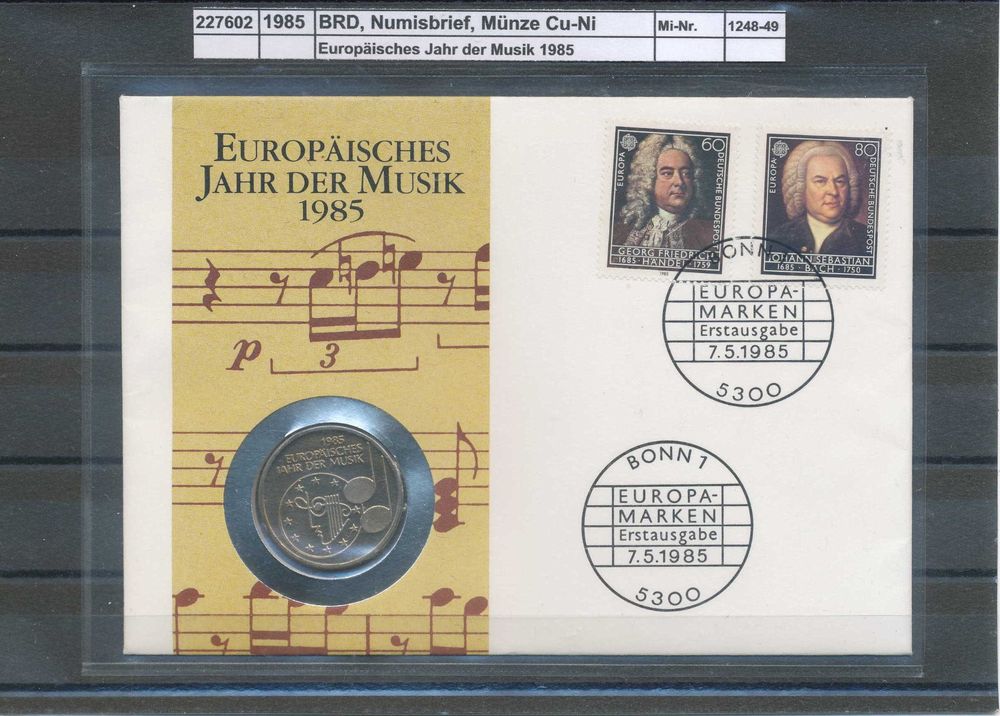 1985 BRD, Münzbrief, Europäisches Jahr der Musik (Gebraucht) in Winterthur für CHF 3 – mit ...