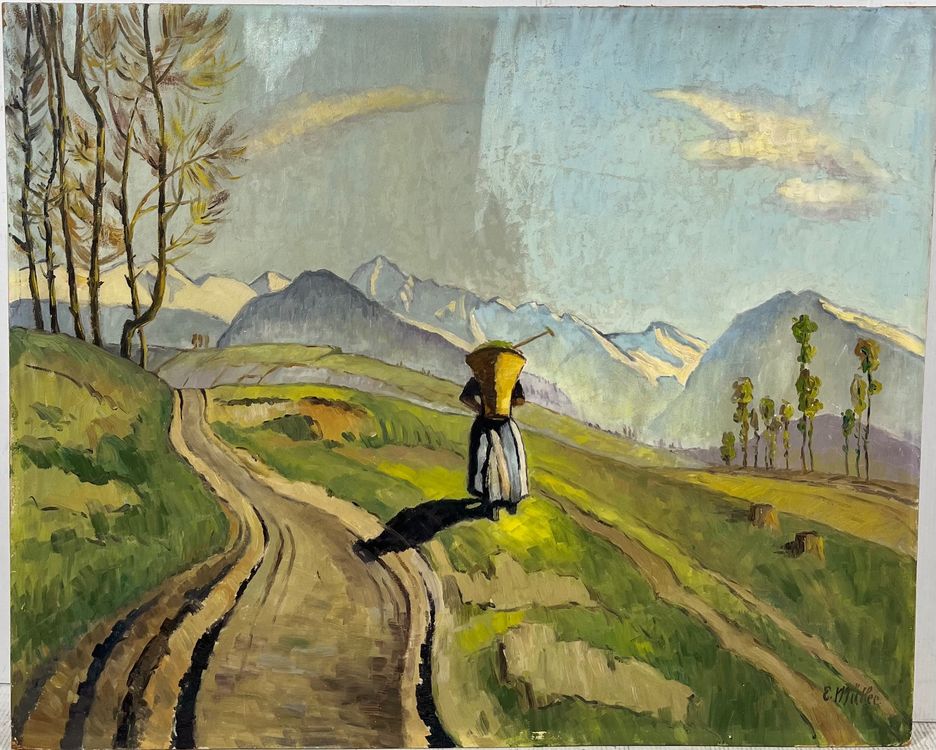 Ernst Müller (1902-2001) Landschaft Gemälde mit Arbeiterin (Gebraucht) in Root für CHF 59 – nur ...