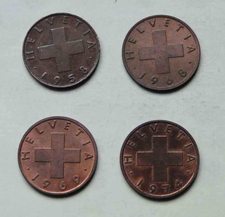 4x 2 Rappen 1958 / 1968 / 1969 / 1974 | Kaufen auf Ricardo