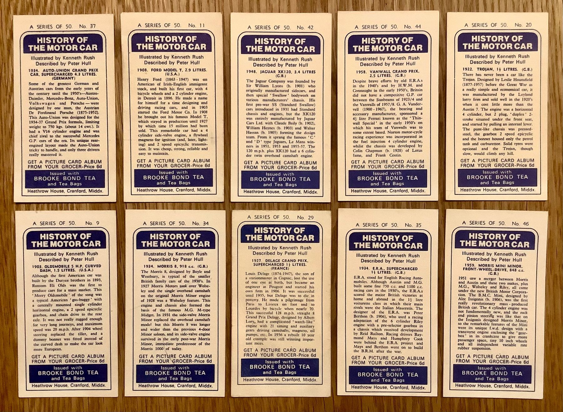 1968 - 10 Vintage HISTORY OF THE MOTORS CARS Sammelbilder (Gebraucht ...