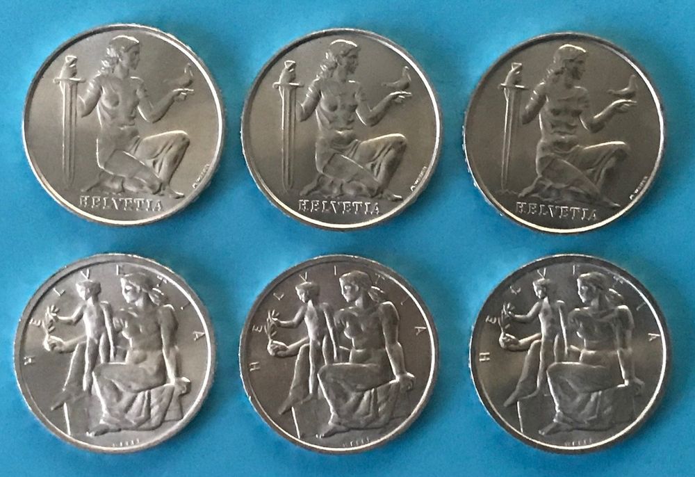 6 schöne Schweizer Silber 5 Franken-Gedenkmünzen 1936/1948 (Gebraucht) in Zürich für CHF 88 ...