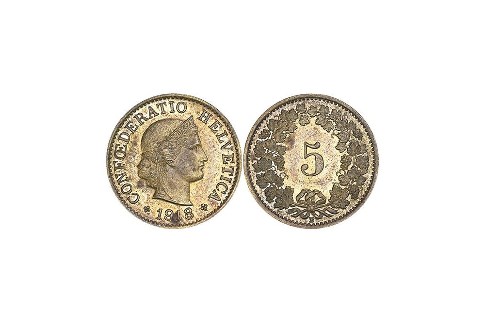 5 Rappen von 1918 Messing, nicht zirkuliert bis Stempelglanz (Neu (gemäss Beschreibung)) in ...