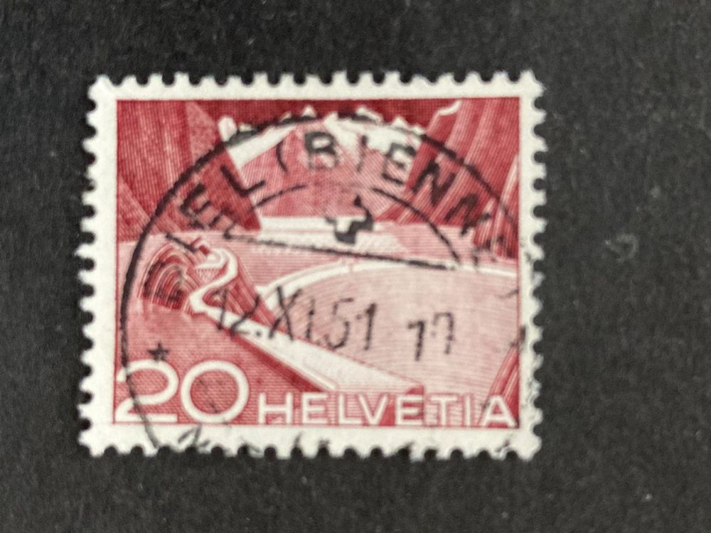 Schweiz 1951 Grimsel 20 Vollstempel BIEL (BIENNE) 12.XI.51 (Gebraucht) in Liestal für CHF 1 ...