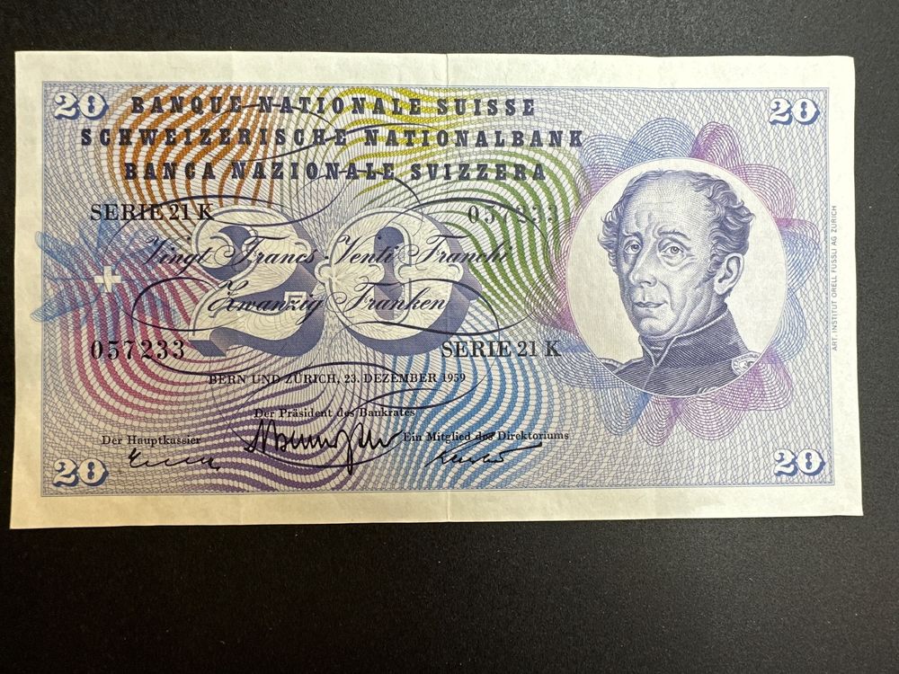 20 Fr.-Note Schweiz 1959 (Gebraucht) in Herisau für CHF 7 – mit ...