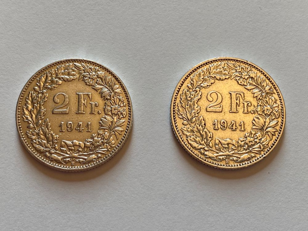Silbermünzen Schweiz, 2 x 2 Franken, 1941 (Gebraucht) in Zürich für CHF 13 – mit Lieferung auf ...