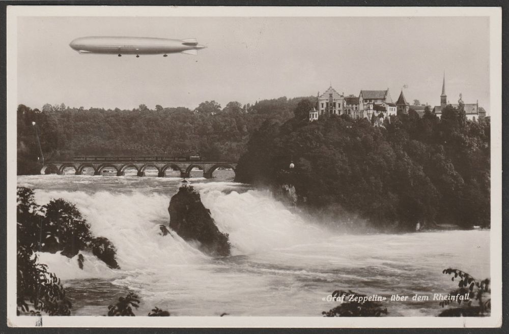 AK SH, ca. 1930: SCHAFFHAUSEN, Zeppelin über dem Rheinfall | Kaufen auf Ricardo