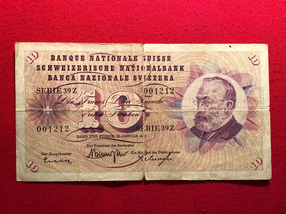 Alte 10.- Fr original CH Banknote (Gebraucht) in Uster für CHF 1 – mit ...