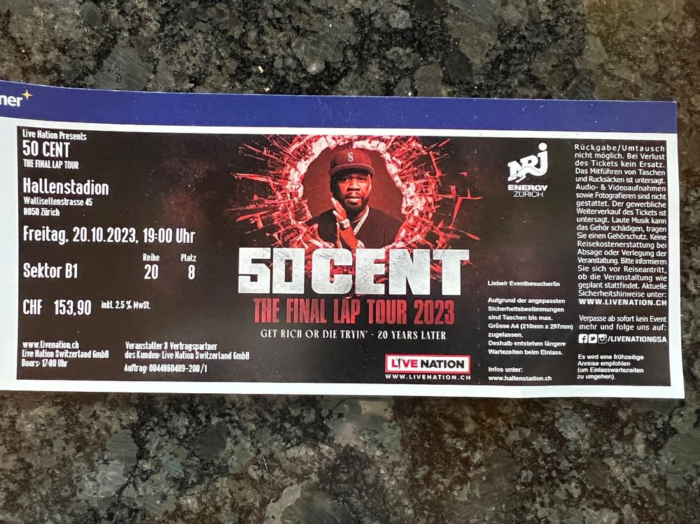 50 cent Tickets | Kaufen auf Ricardo