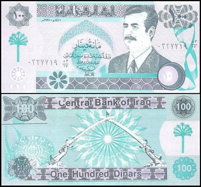 Iraq 100 Dinars Banknote, 1991, P-76a, UNC (Neu und originalverpackt ...