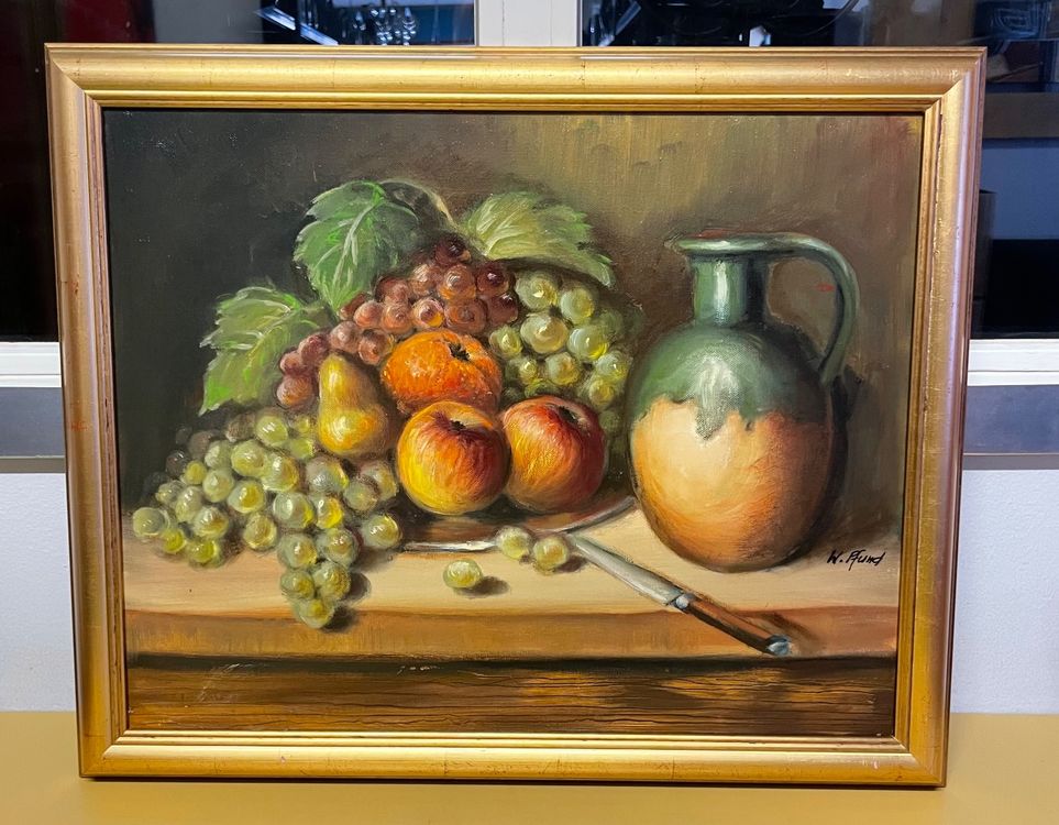 Druck auf Leinwand Hand signirte Bild stilleben (Gebraucht) in ...