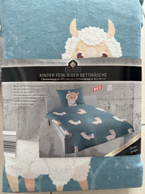 Kinderbettwäsche biberbettwäsche blau Alpaka Lama NEU (Neu und originalverpackt) in Küssnacht am ...
