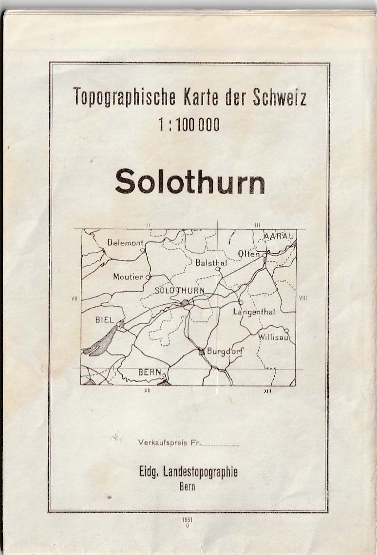 Alte Topographische Karte der Schweiz, Solothurn 1:100000 (Gebraucht ...