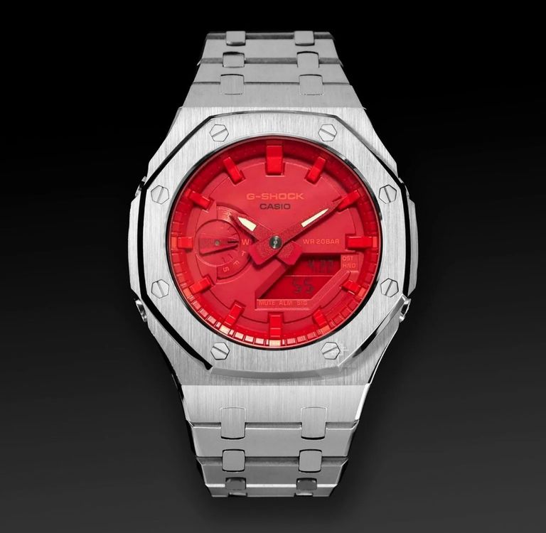 G Shock Mod CasiOak Steel Ga-2100 Red/Silver (Neu und originalverpackt ...