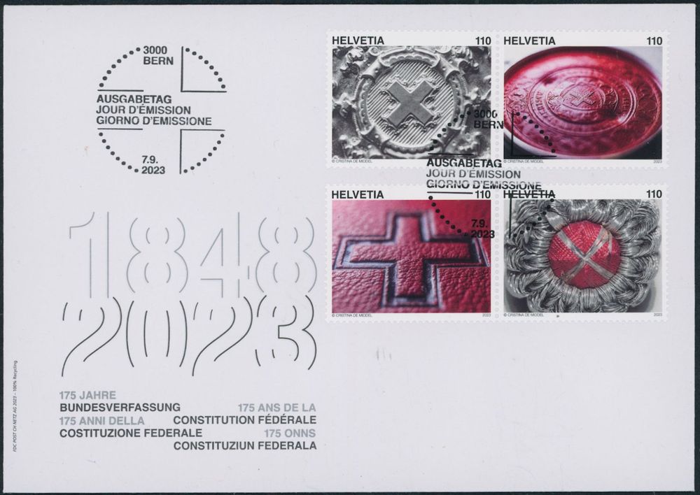 2023 Bundesverfassung - Zusammenhängende - Ersttag FDC ET (Gebraucht) in Schindellegi für CHF 22 ...
