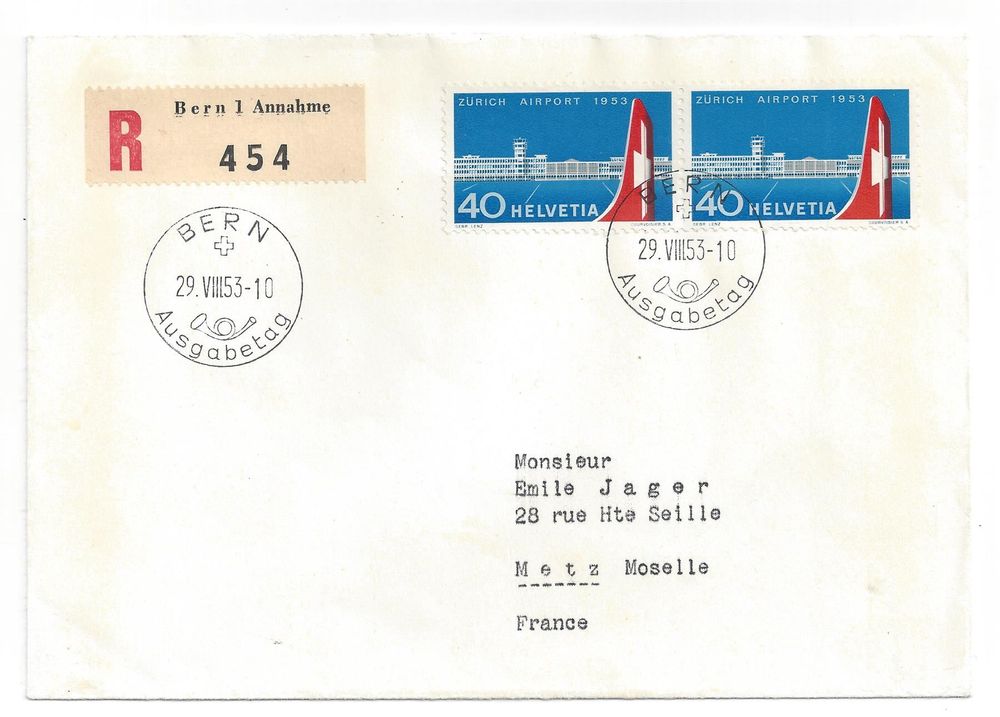 FWM FDC: 313 Flughafen Zürich (d) Paar, 1953 | Kaufen auf Ricardo