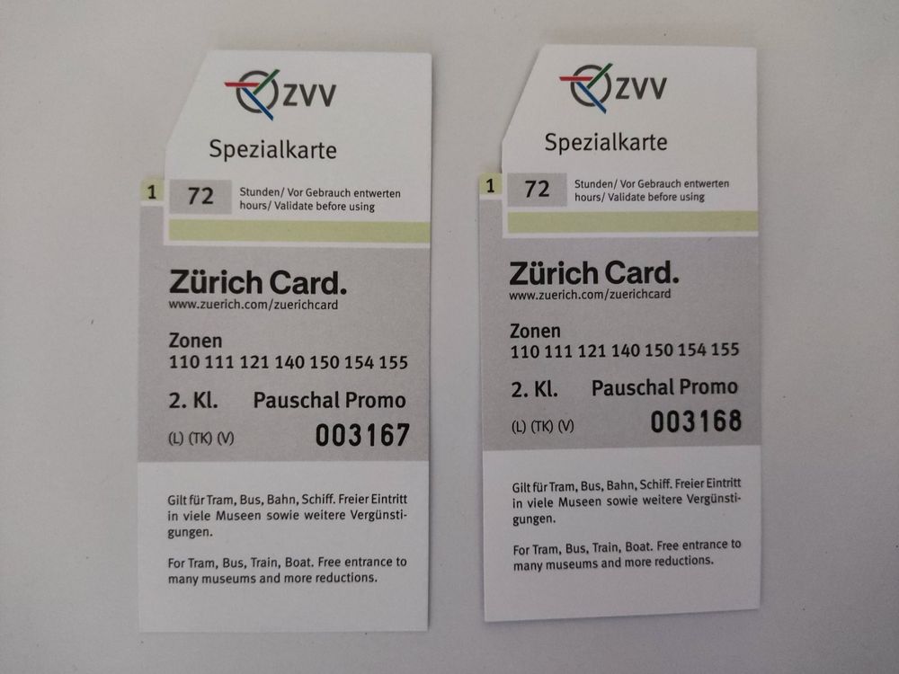 2 x Zürich Card 72h Tageskarten (Neu (gemäss Beschreibung)) in ...