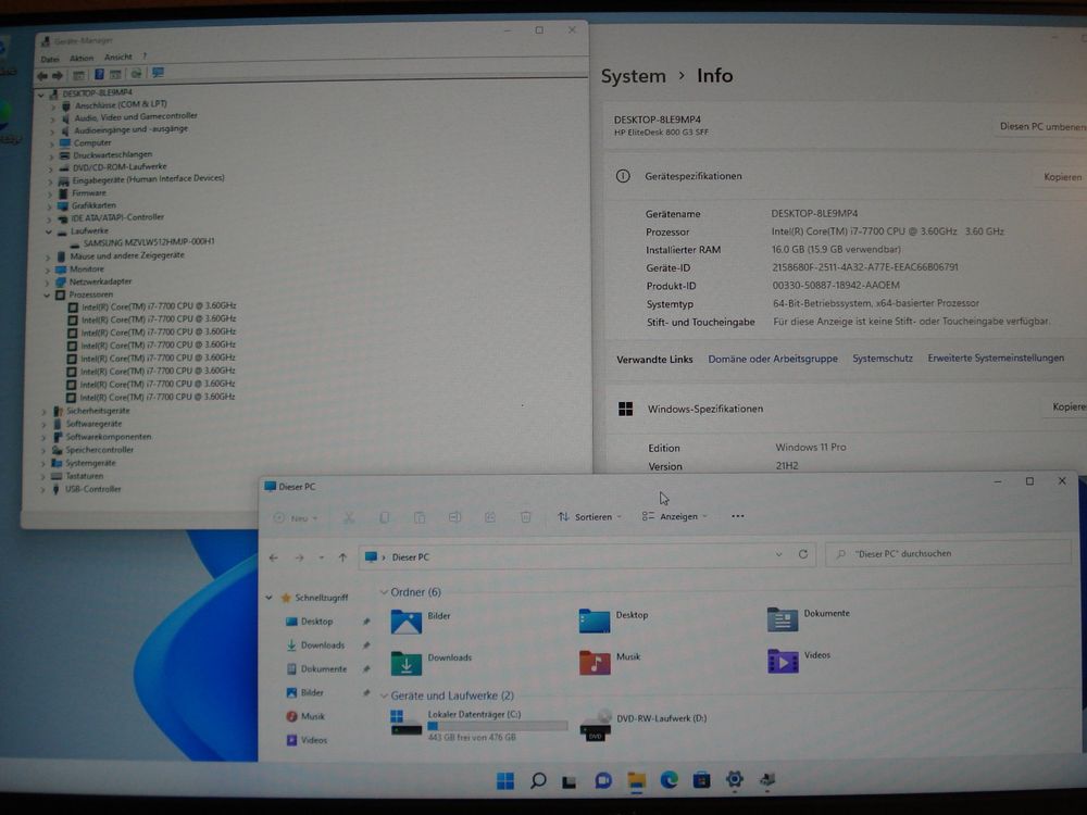 HP ProDesk 800G3 SFF i7-7700 SSD 512 GB Windows 11Pro | Kaufen auf Ricardo