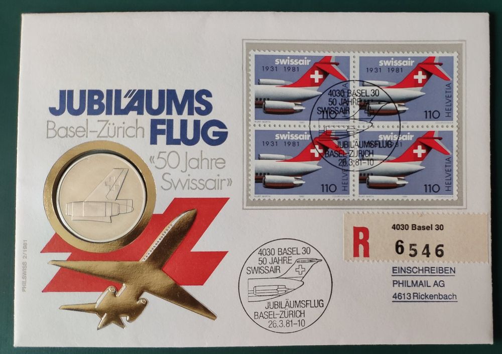 Numis 50 Jahre Swissair Basel Zürich / 999 / 26.3.1981 | Kaufen auf Ricardo