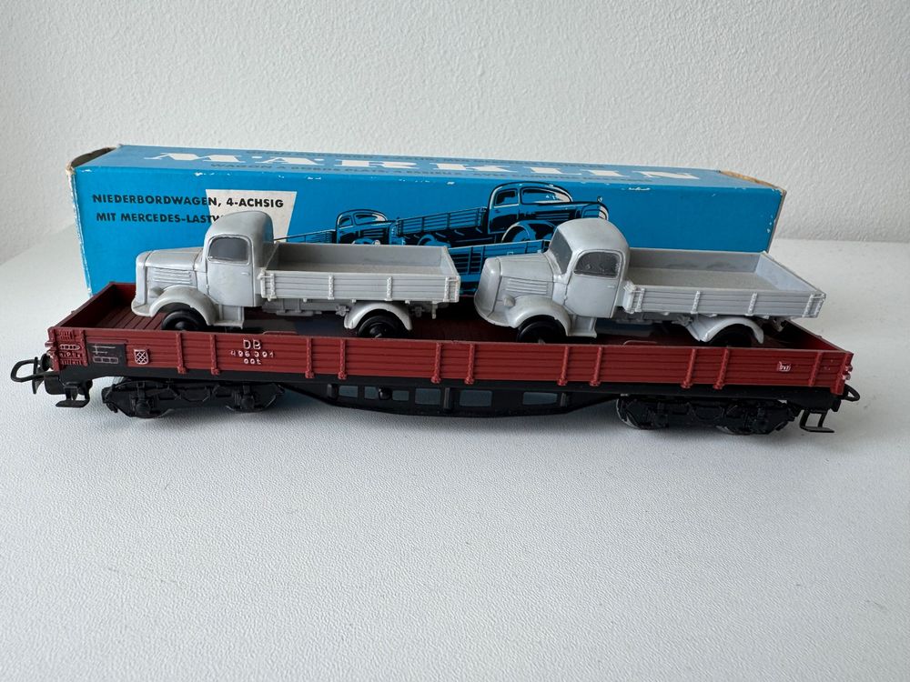 Märklin Niederbordwagen, mit Mercedes Lastwagen, H0, 4515 (Gebraucht ...