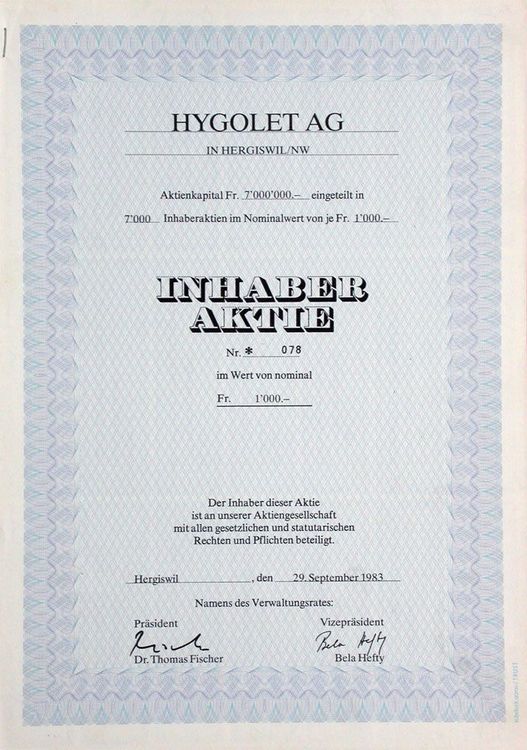 Hygolet AG Hergiswil - 1983 (Gebraucht) in Solothurn für CHF 1 – mit ...