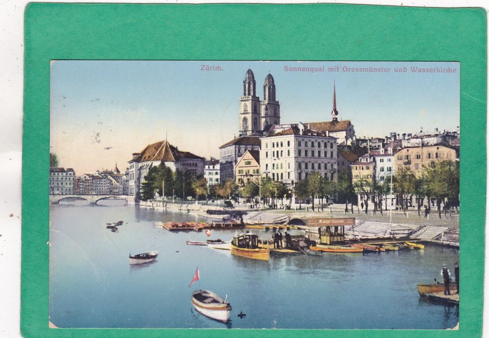 Zürich Sonnenquai mit Grossmünster und Wasserkirche 1913 | Kaufen auf Ricardo