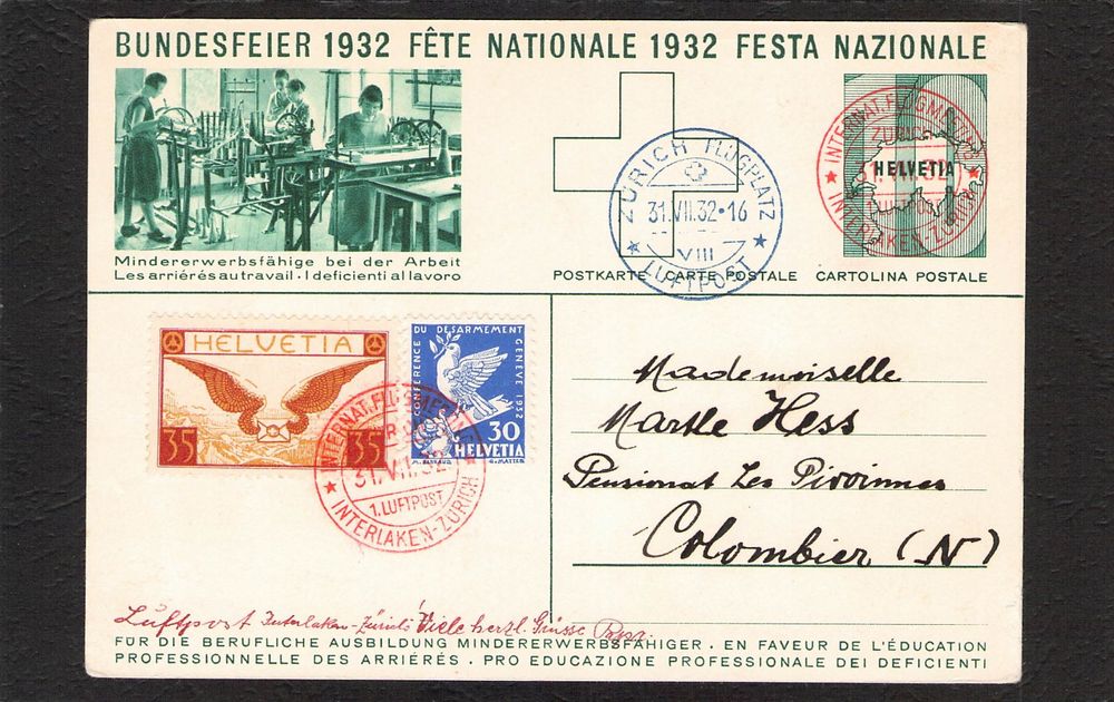 Bundesfeierkarte 1932 , Nr. 55 e , Flug Interlaken -Zürich (Gebraucht ...