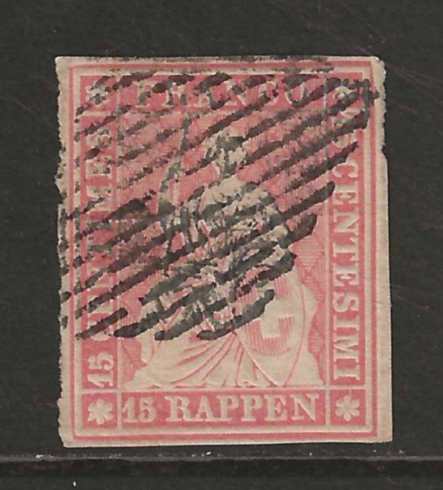 1855 : Strubel Nr. 24B (B1) - vollrandig, geprüft (Gebraucht) in Gümligen für CHF 20 – mit ...