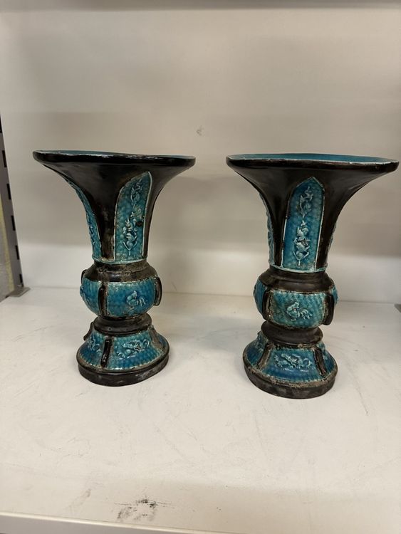 Antike alte Blumenvase mit Hühner Muster | Acheter sur Ricardo