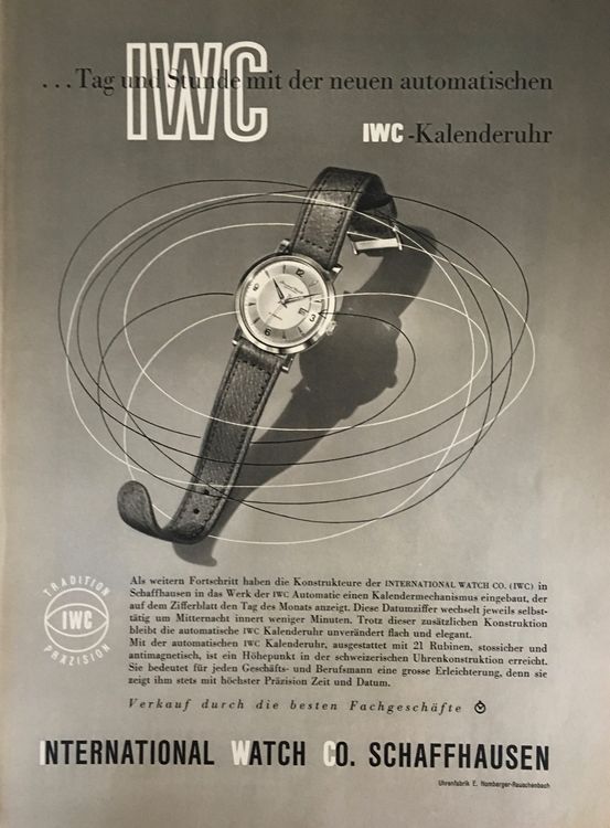 Grosse Vintage Reklame, IWC Schaffhausen, 1954 | Kaufen auf Ricardo