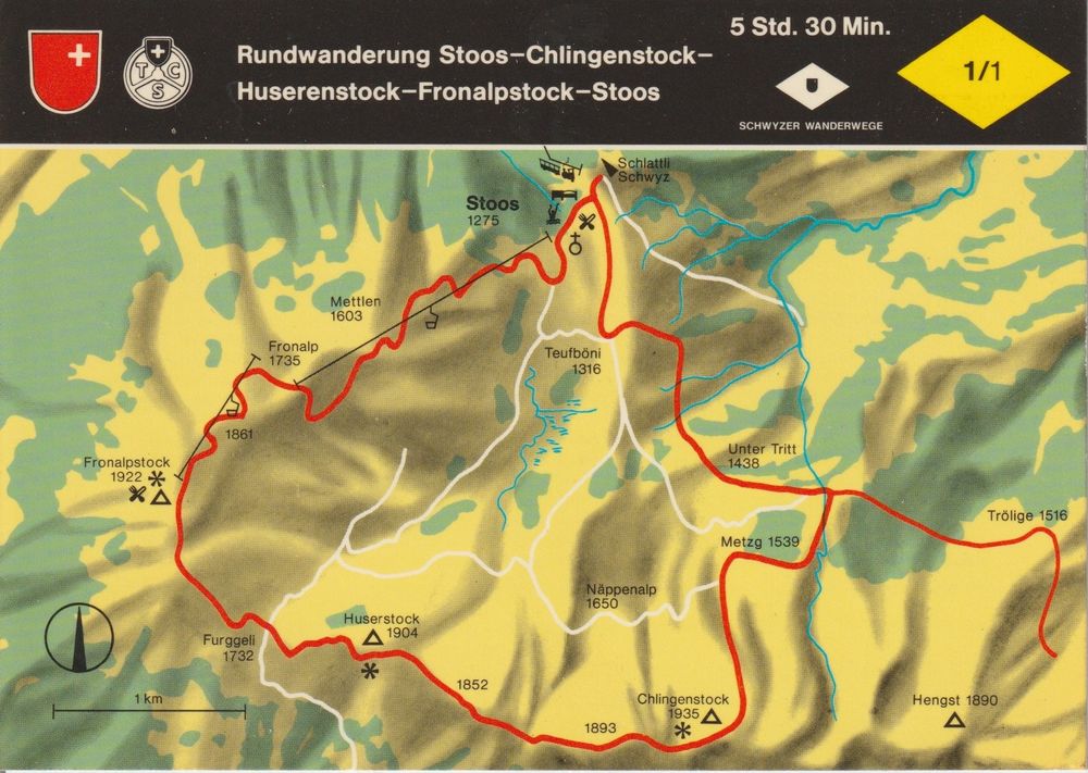 SZ 520 Wanderwege Kt. Schwyz, TCS + Wanderwege Kt. SZ, 1975 (Gebraucht) in Freienbach für CHF 1. ...