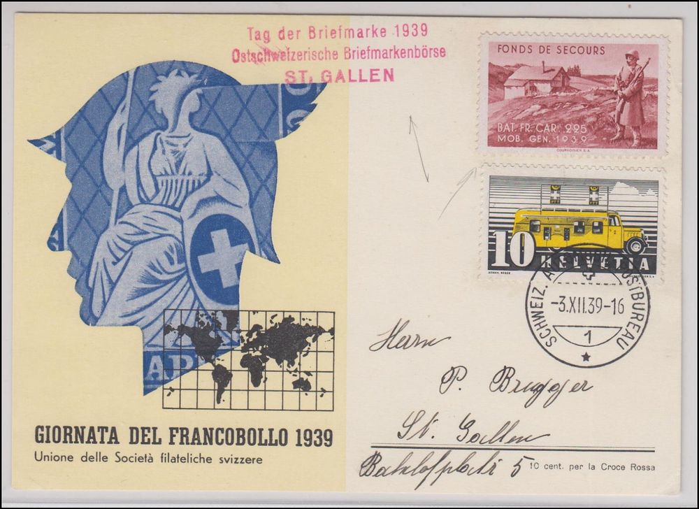 T.d.B.: 1939: Ital. Karte mit rotem "St.Gallen" - selten ! | Kaufen auf Ricardo