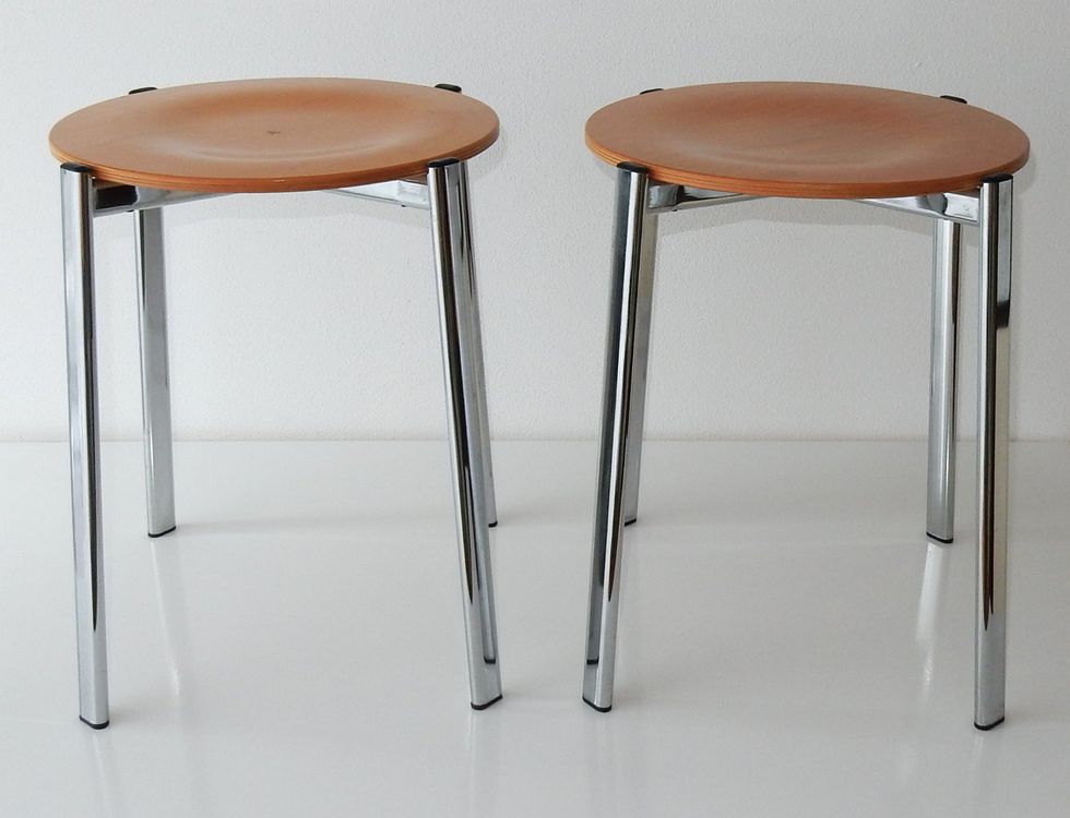 2 Hocker Design Formholz Stahl verchromt 70/80er - 46.0cm (Gebraucht ...