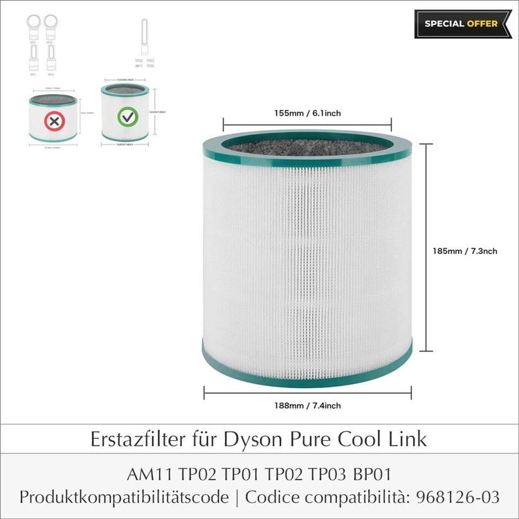 Filter für Dyson Pure Cool 968126-03 TP01 TP00 TP02 03 AM11 (Neu und ...