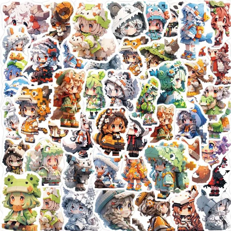 50 Stk. Sticker Aufkleber - Mädchen Pixel Stil (Neu und ...