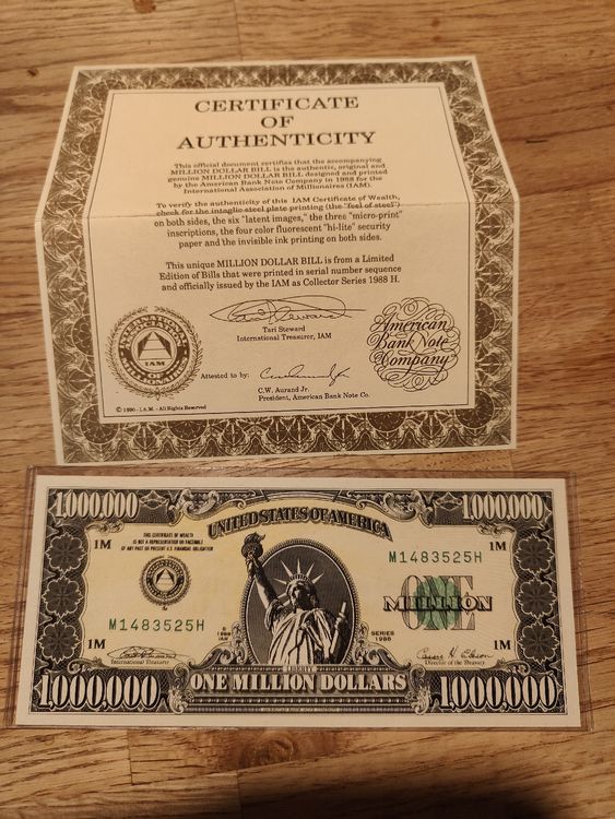 1Million Dollar Note mit Zertifikat | Kaufen auf Ricardo