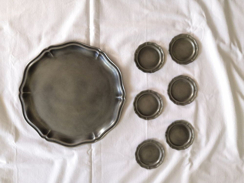 Zinn Service-Platte + 6 Untersätze | Kaufen auf Ricardo