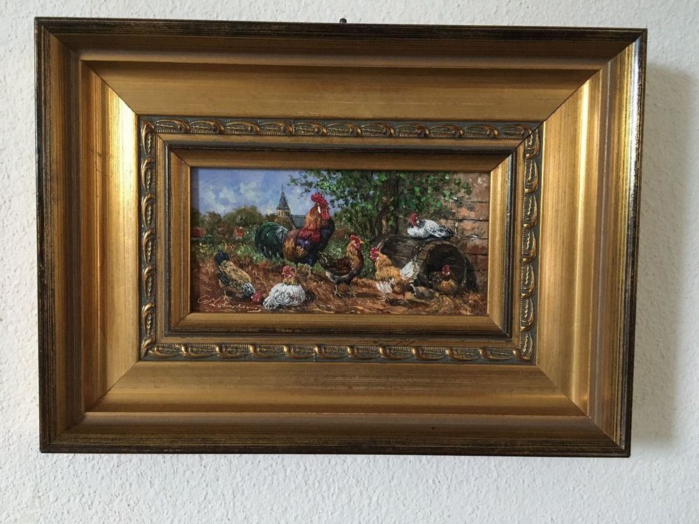 Gemälde mit Hühnerhof von Adolf Lohmann | Kaufen auf Ricardo