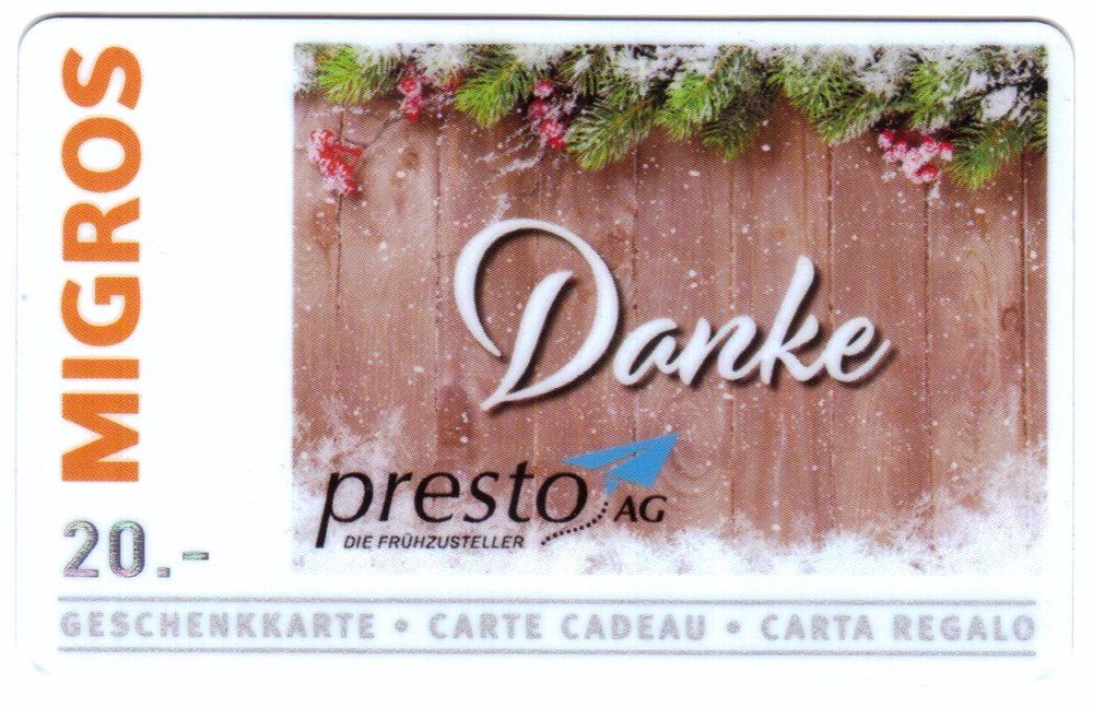 Migros - Presto AG Danke - CHF20 | Kaufen auf Ricardo