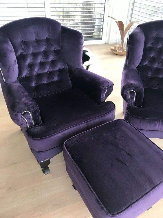 2 Samt Chesterfield Sessel mit Hocker | Kaufen auf Ricardo