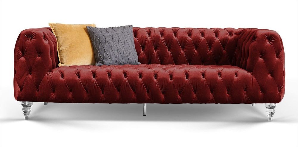 3-Sitzer Chesterfield Sofa Samt Acryl-Füsse Kristall rot | Kaufen auf ...